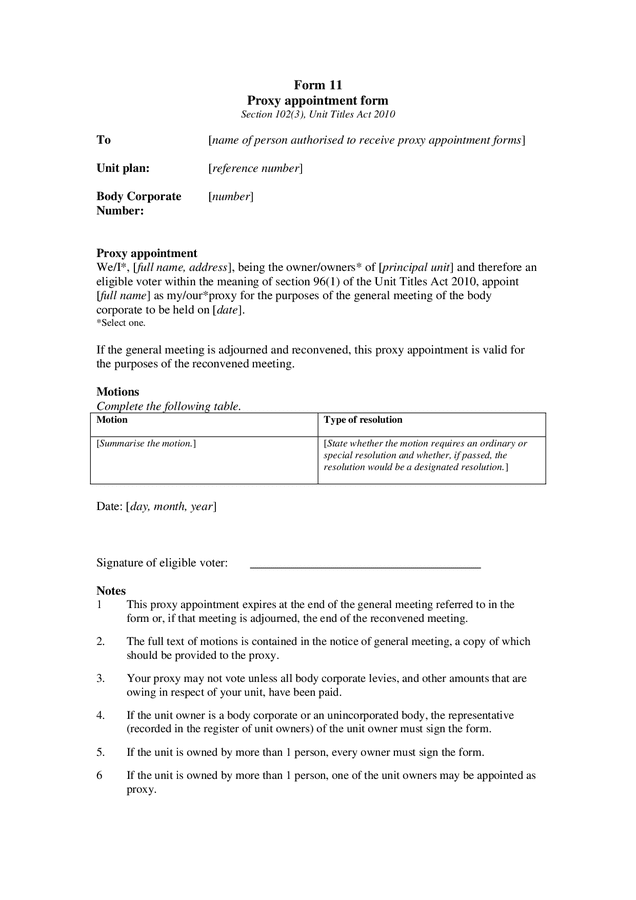 Proxy appointment form (New Zealand) in Word and Pdf formats