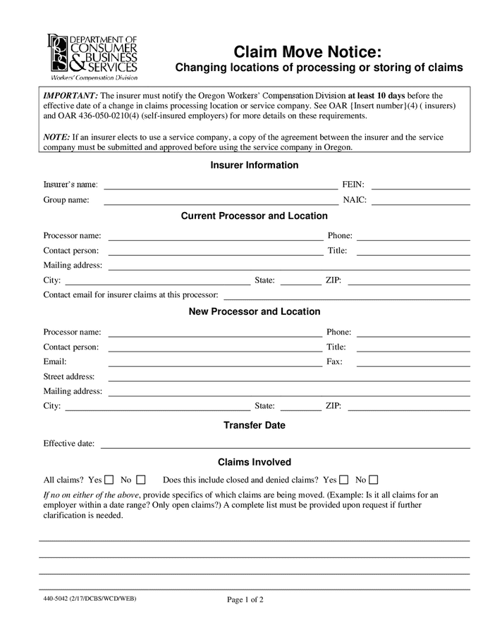Claim move notice (Oregon) in Word and Pdf formats