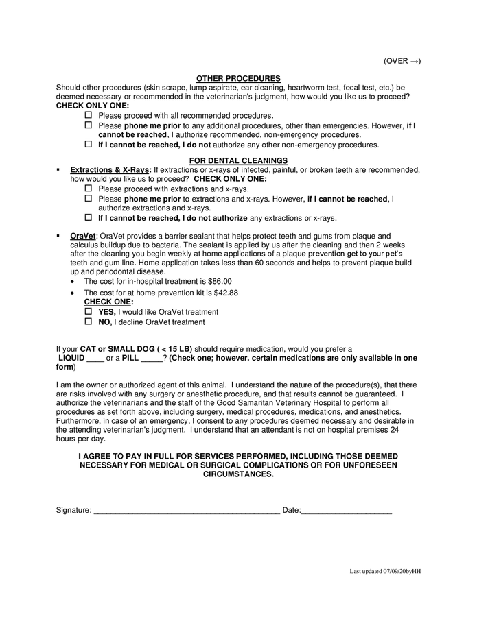 Authorization for anesthesia & surgery - animal hospital in Word and ...