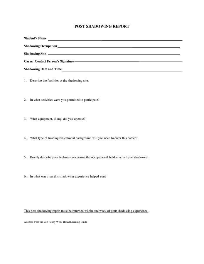 Post shadowing report in Word and Pdf formats