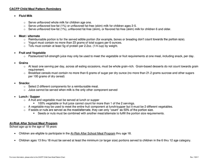 Weekly Menu For Children Sample In Word And Pdf Formats Page 2 Of 2