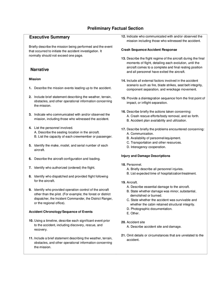 Aviation accident investigation template in Word and Pdf formats - page ...