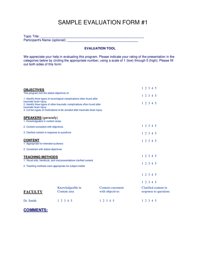 Evaluation forms samples in Word and Pdf formats