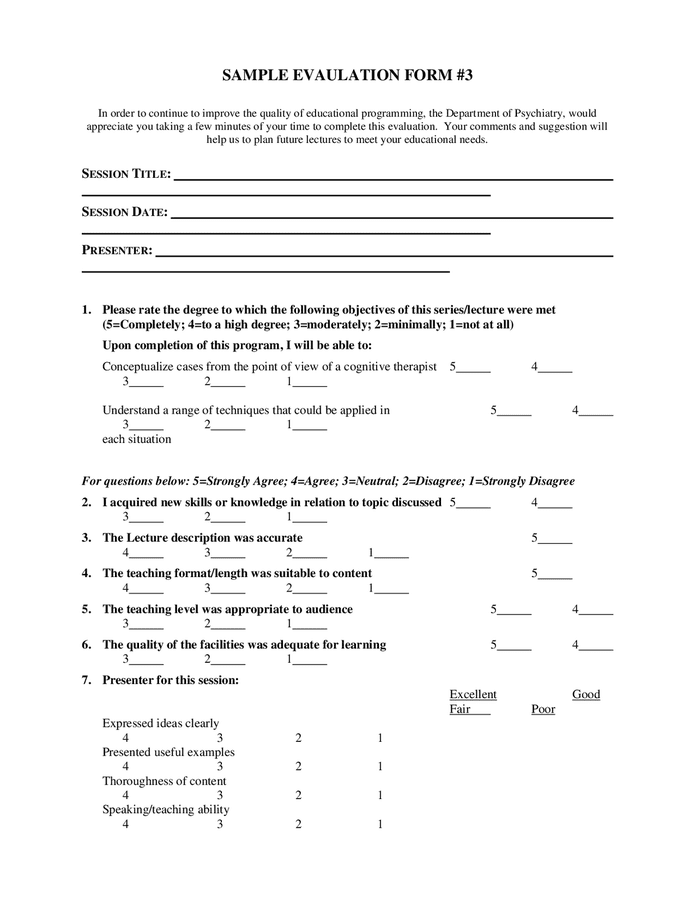 Evaluation forms samples in Word and Pdf formats - page 6 of 7