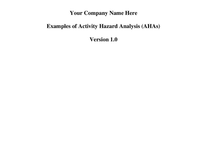 Activity hazard analysis (AHA) form in Word and Pdf formats