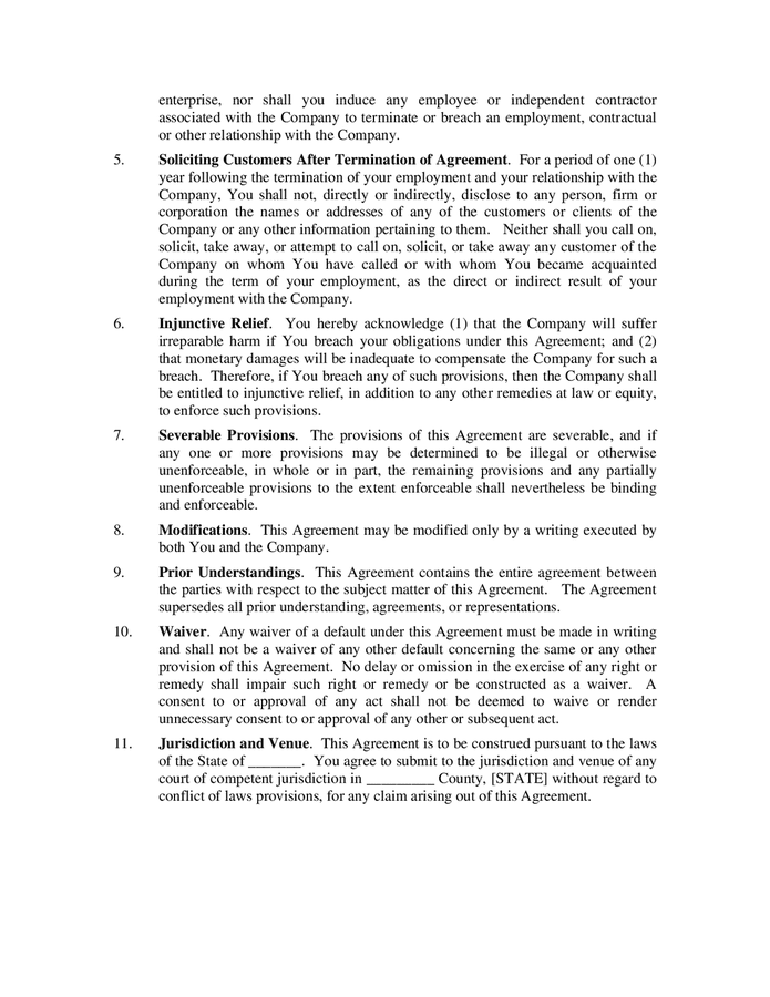 Sample non-compete and non-solicitation agreement in Word and Pdf ...