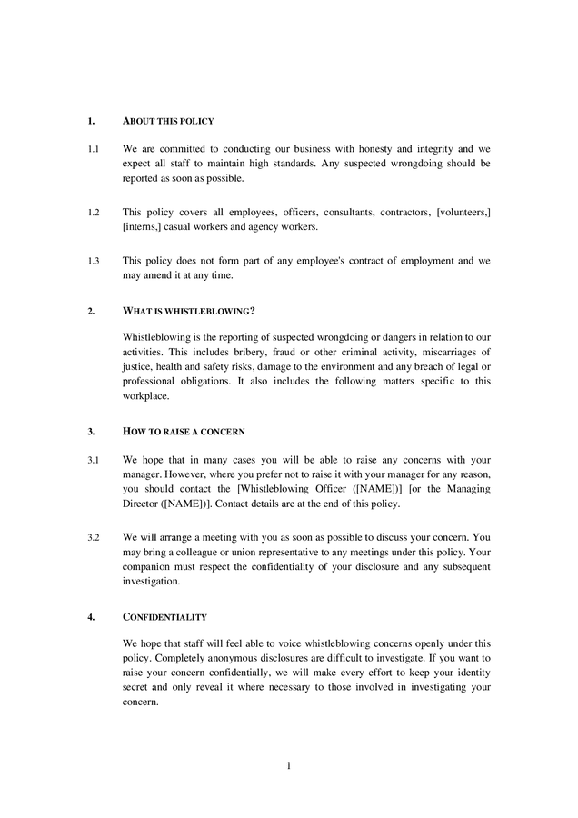 Whistleblowing policy sample (Great Britain) in Word and Pdf formats ...
