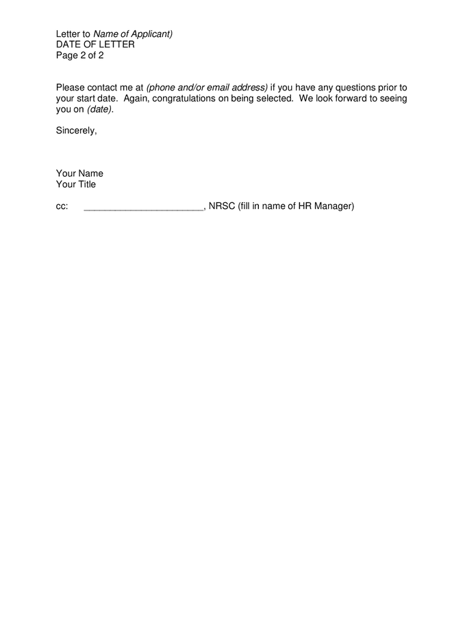 Conditional job offer letter in Word and Pdf formats - page 2 of 2 Conditional job offer letter in Word and Pdf formats - page 2 of 2