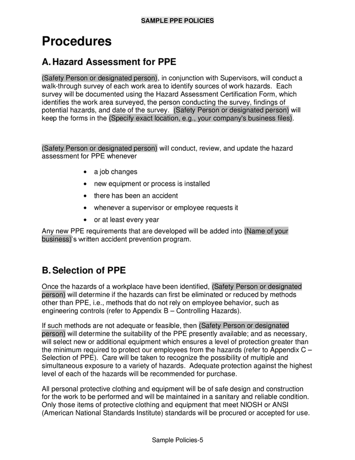 Sample PPE policies in Word and Pdf formats - page 6 of 9