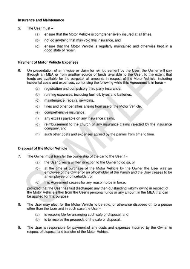 Agreement for the purchase and use of a motor vehicle - church ...
