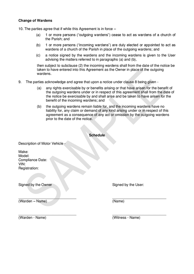 Agreement for the purchase and use of a motor vehicle - church ...