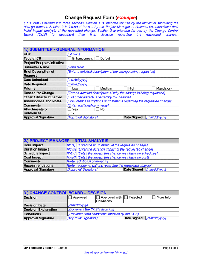 Change Request Form Template In Word And Pdf Formats
