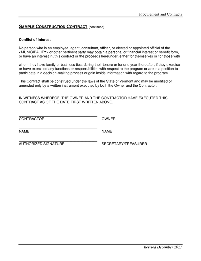 Sample construction contract in Word and Pdf formats - page 7 of 7