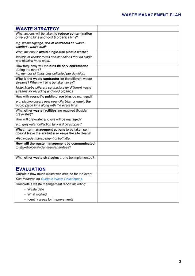 Event waste management plan in Word and Pdf formats - page 3 of 3