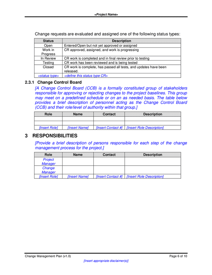 Change management plan template in Word and Pdf formats - page 7 of 10 Change management plan template in Word and Pdf formats - page 7 of 10