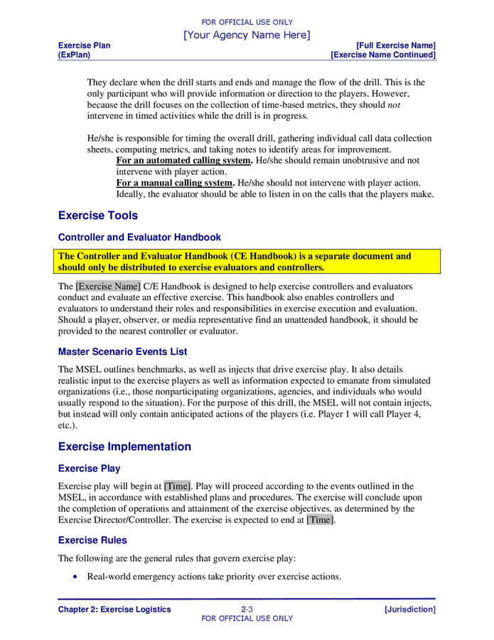 Staff call-down drill exercise plan template in Word and Pdf formats ...