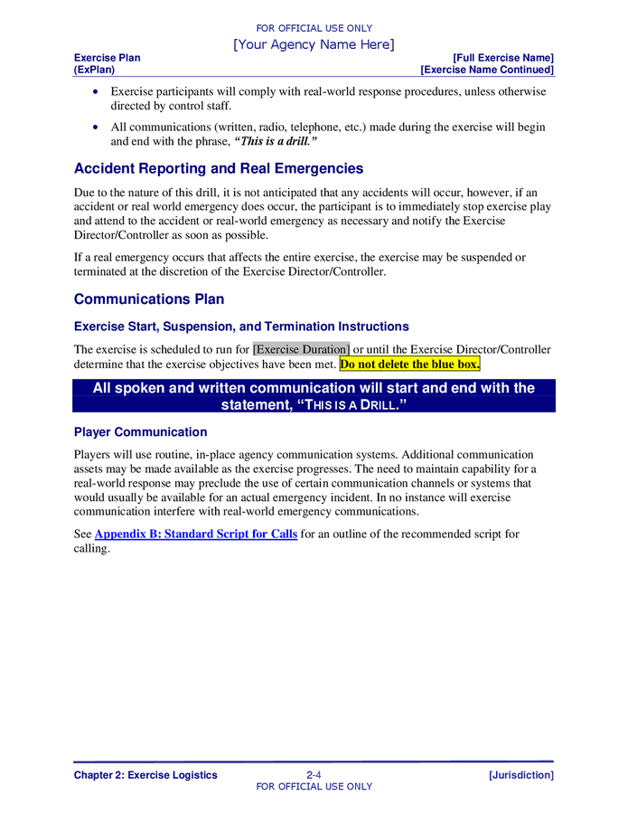 Staff call-down drill exercise plan template in Word and Pdf formats ...
