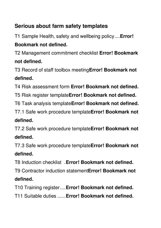 Farm safety templates (Australia) in Word and Pdf formats