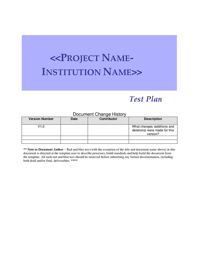 Test plan template in Word and Pdf formats