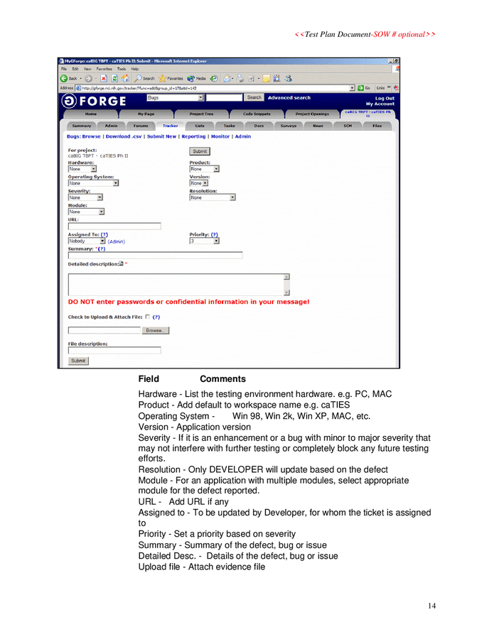 Test plan template in Word and Pdf formats - page 15 of 19