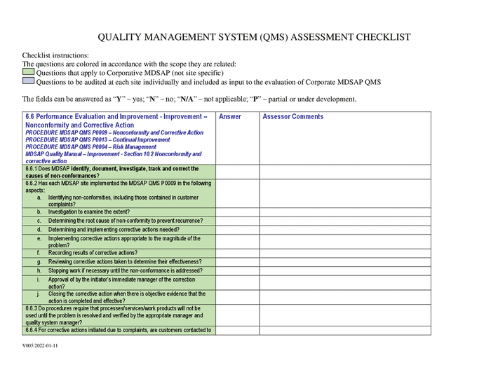 Quality management system (QMS) assessment checklist in Word and Pdf ...