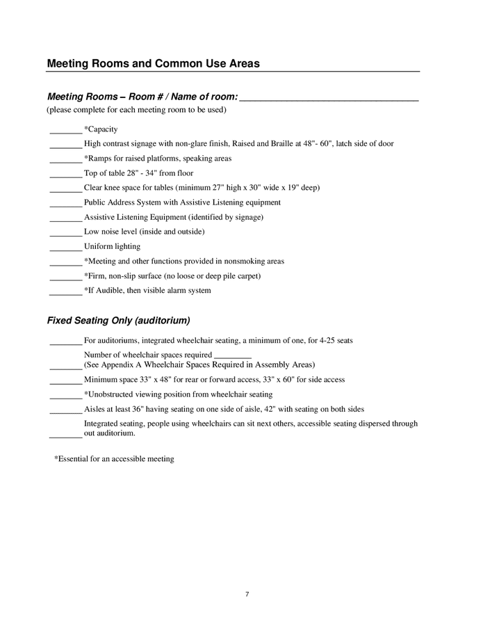 Accessible meeting facilities checklist in Word and Pdf formats - page ...