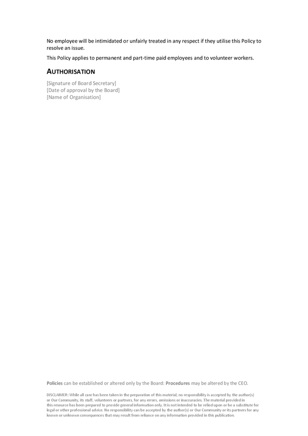 Staff grievances and dispute resolution policy in Word and Pdf formats ...