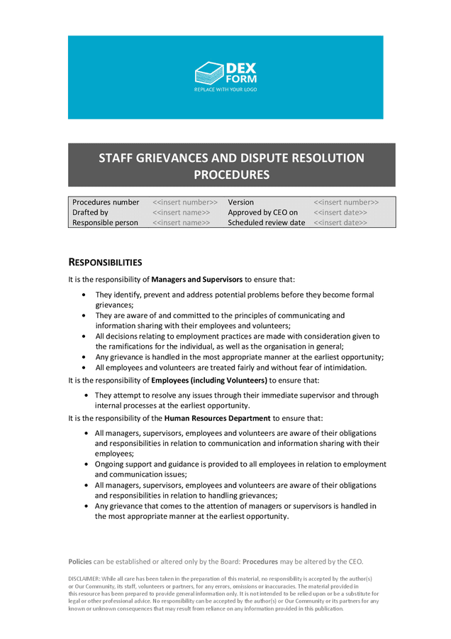 Staff grievances and dispute resolution policy in Word and Pdf formats ...