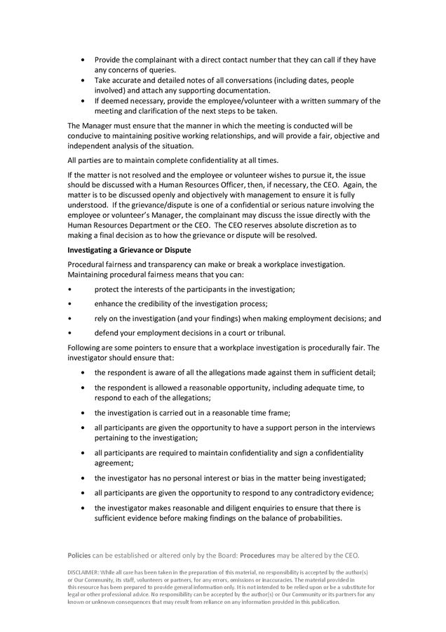Staff grievances and dispute resolution policy in Word and Pdf formats ...