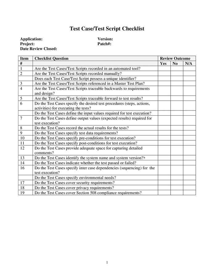 Test case/test script checklist in Word and Pdf formats Test case/test script checklist in Word and Pdf formats