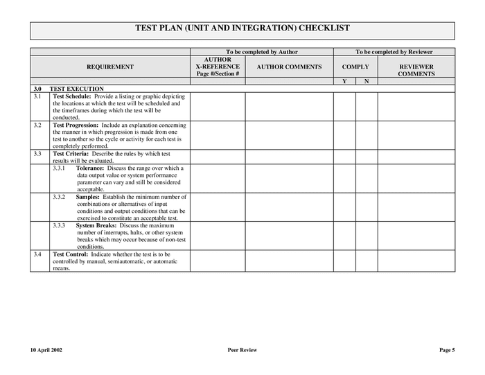 Test Unit And Integration Checklist In Word And Pdf Formats Page 7 Of 8
