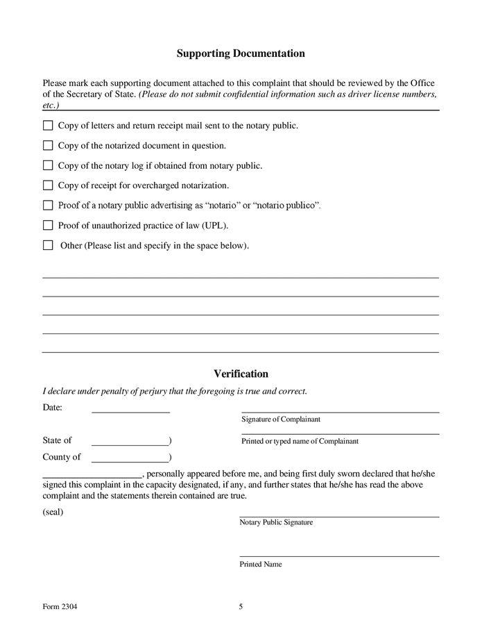 Form 2304 - notary public complaint (Texas) in Word and Pdf formats ...