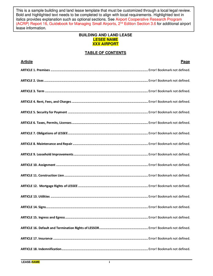 Building and land lease template in Word and Pdf formats - page 2 of 32
