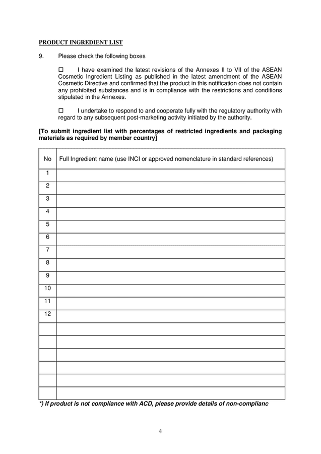 Template for notification of cosmetic product in Word and Pdf formats ...