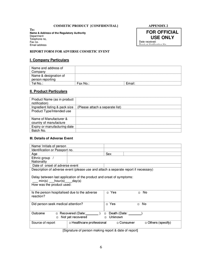 Template for notification of cosmetic product in Word and Pdf formats ...