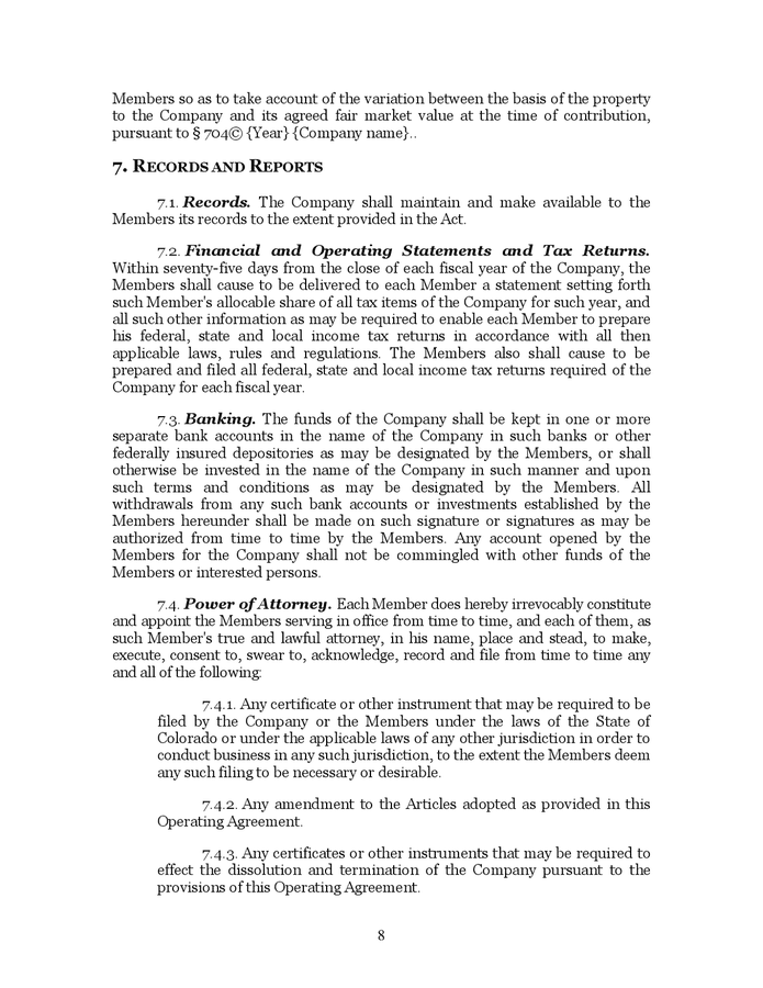 Operating agreement for LLC (Colorado) in Word and Pdf formats - page ...