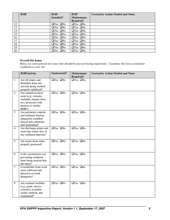 Stormwater Construction Site Inspection Report In Word And Pdf Formats