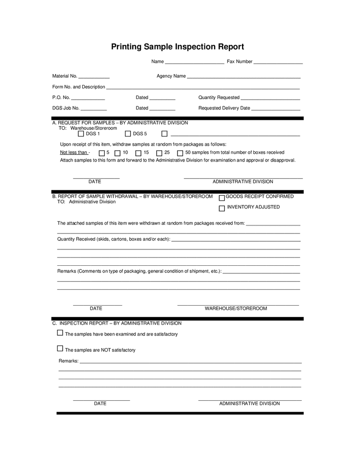 Printing sample inspection report in Word and Pdf formats