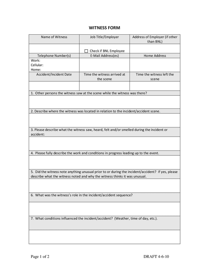 Simple witness form in Word and Pdf formats