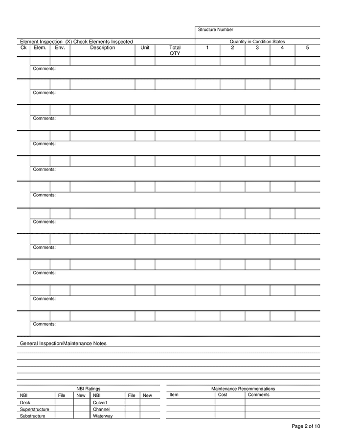 Bridge inspection report (Wisconsin) in Word and Pdf formats - page 2 of 10