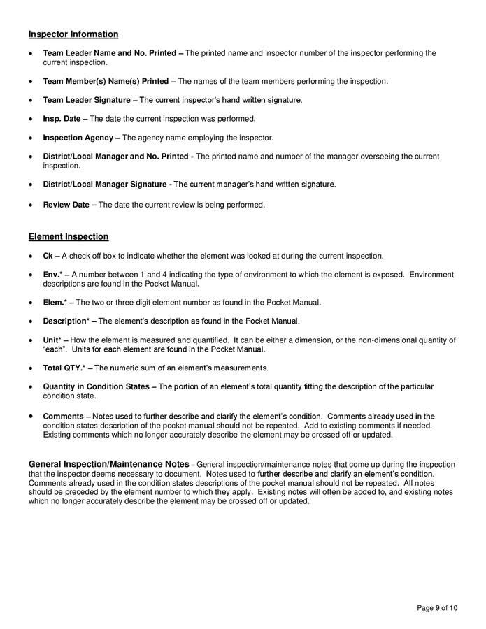 Bridge inspection report (Wisconsin) in Word and Pdf formats - page 9 of 10