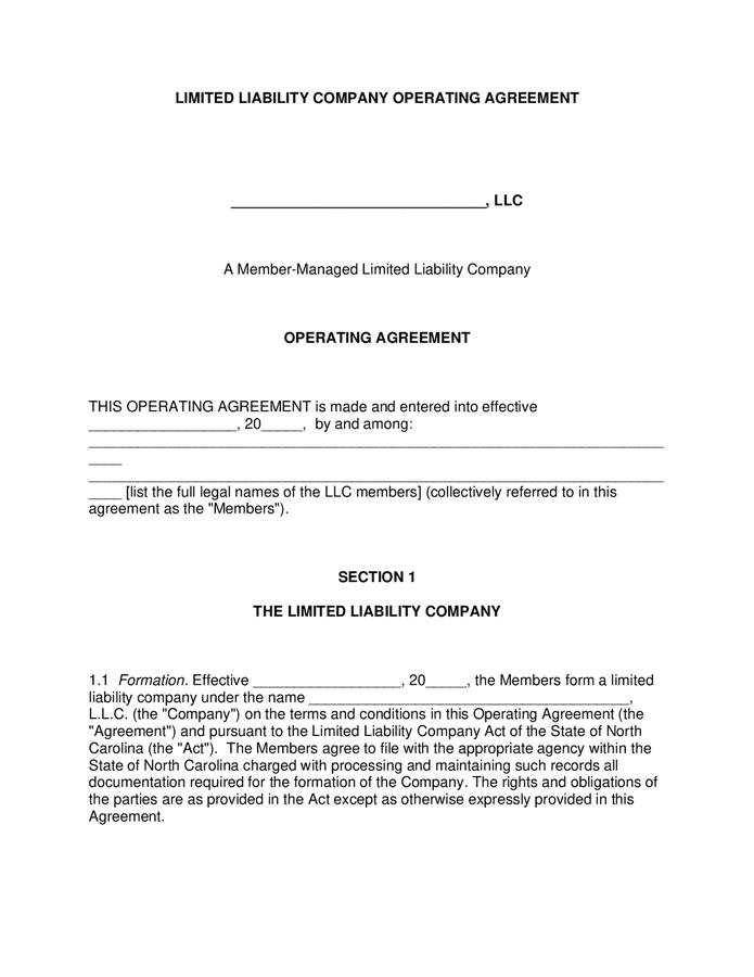 Limited liability company operating agreement in Word and Pdf formats