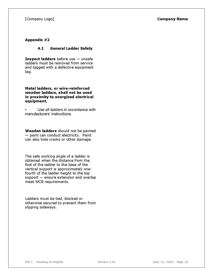 Working at heights safety standard in Word and Pdf formats - page 10 of 12