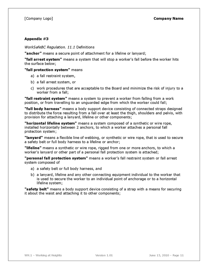 Working at heights safety standard in Word and Pdf formats - page 11 of 12
