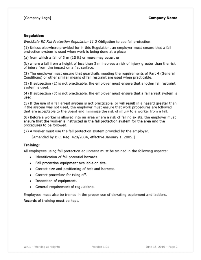 Working at heights safety standard in Word and Pdf formats - page 2 of 12