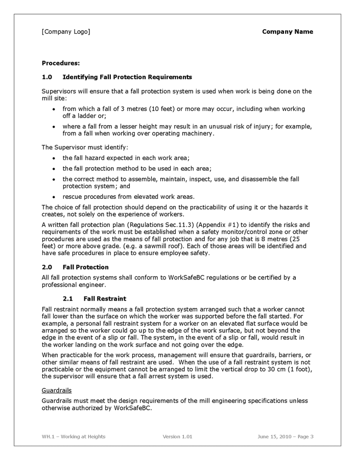 Working at heights safety standard in Word and Pdf formats - page 3 of 12