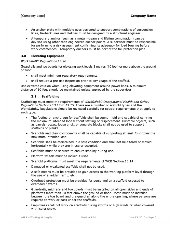 Working at heights safety standard in Word and Pdf formats - page 5 of 12