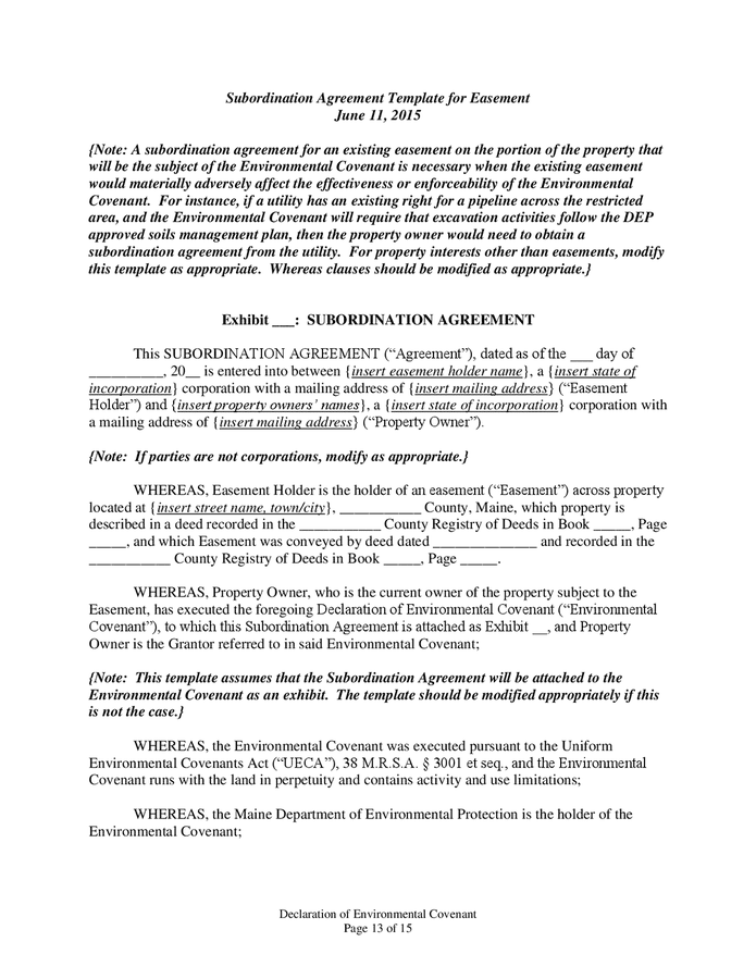 Declaration of environmental covenant (Maine) in Word and Pdf formats ...
