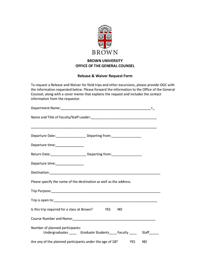 University release & waiver request form in Word and Pdf formats