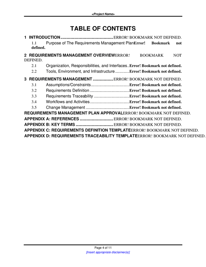 Project requirements management plan in Word and Pdf formats - page 4 of 11